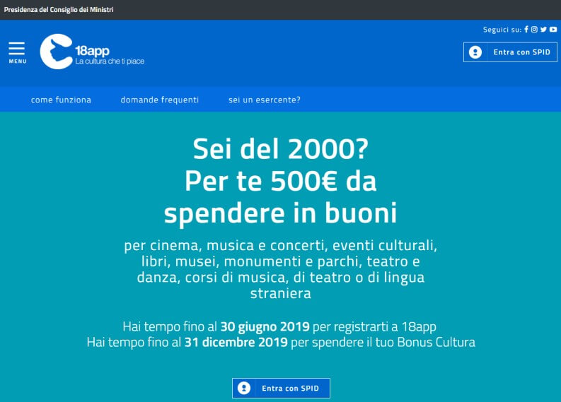 18app: Tutto sul Bonus Cultura di 500€ valido per il 2019 | GiardiniBlog