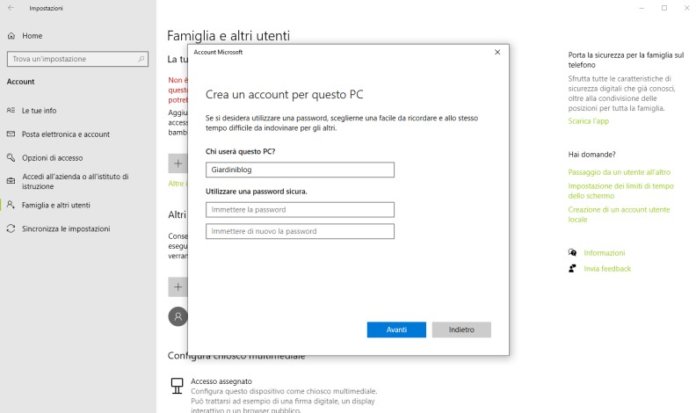 Come creare un nuovo utente Windows 10 | GiardiniBlog