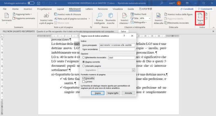 Inserire Indice Word